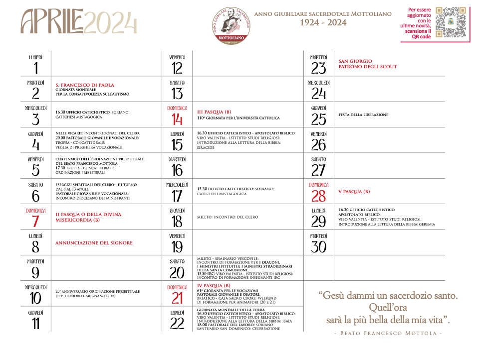 Calendario Aprile 2024 – Diocesi di MILETO-NICOTERA-TROPEA